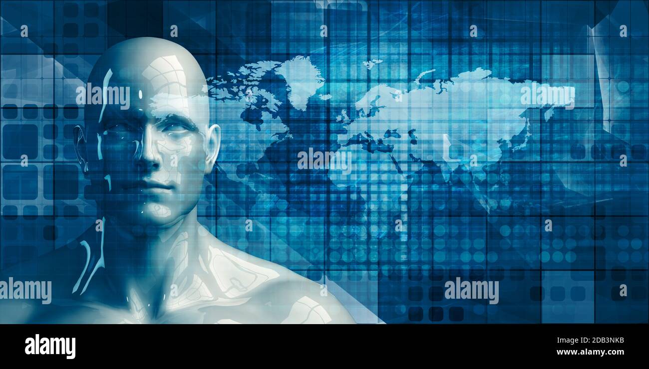 Robot Android Man with Management Strategy Concept Background Stock ...