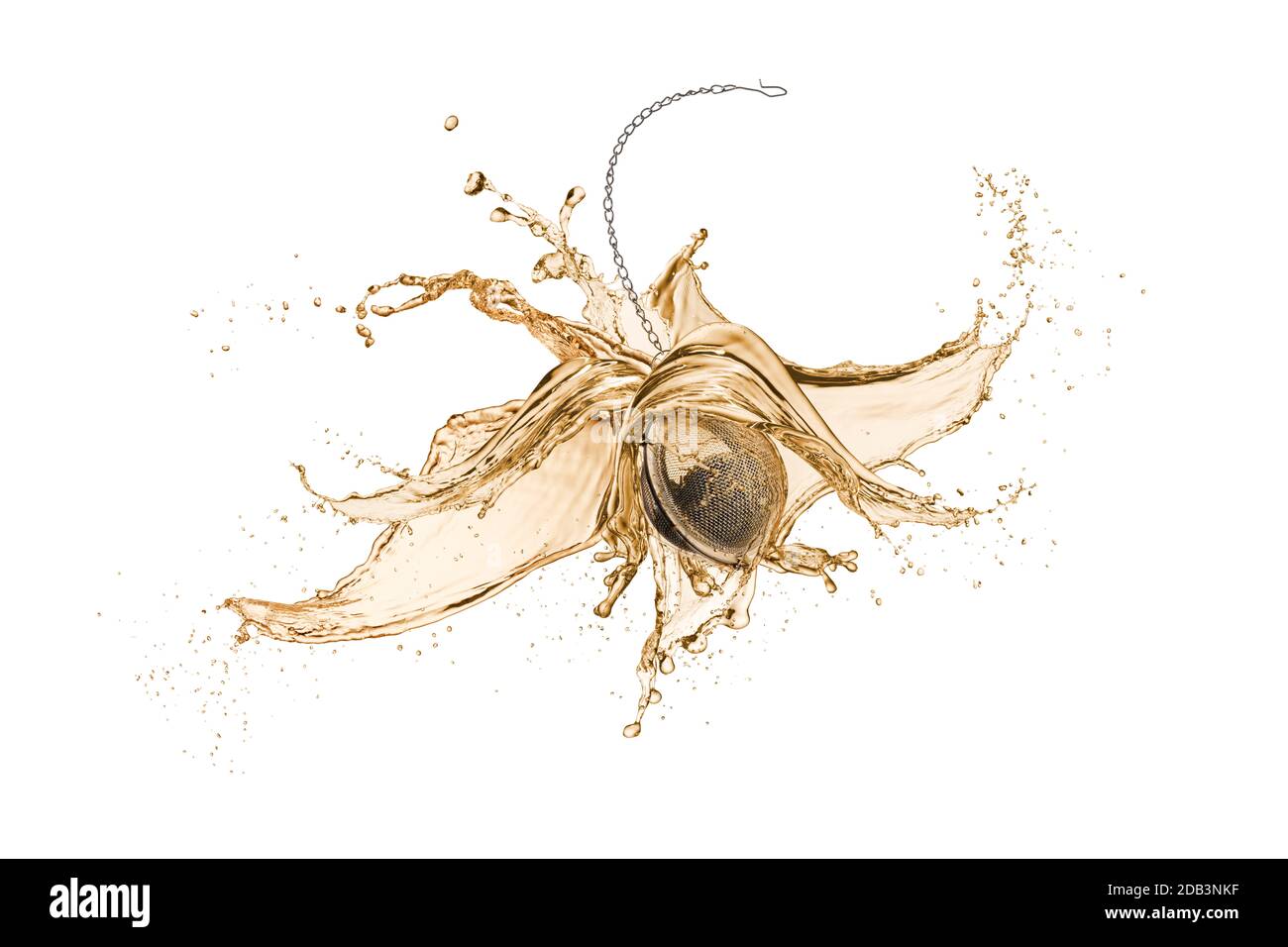 tea wave splashing with tea infuser, isolated on white Stock Photo - Alamy