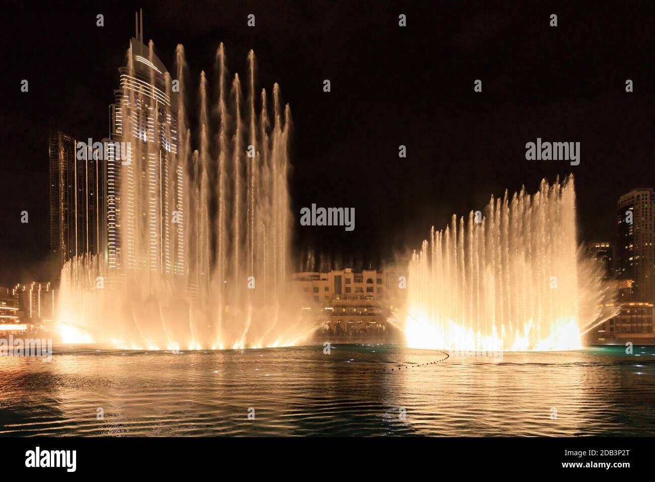 beautiful dancing fountains in Dubai in night time. United Arab ...