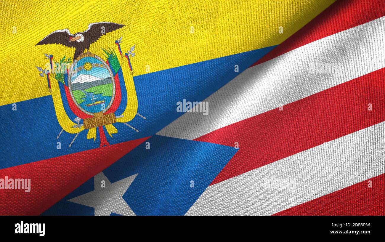Ecuador and Puerto Rico two flags textile cloth, fabric texture Stock ...