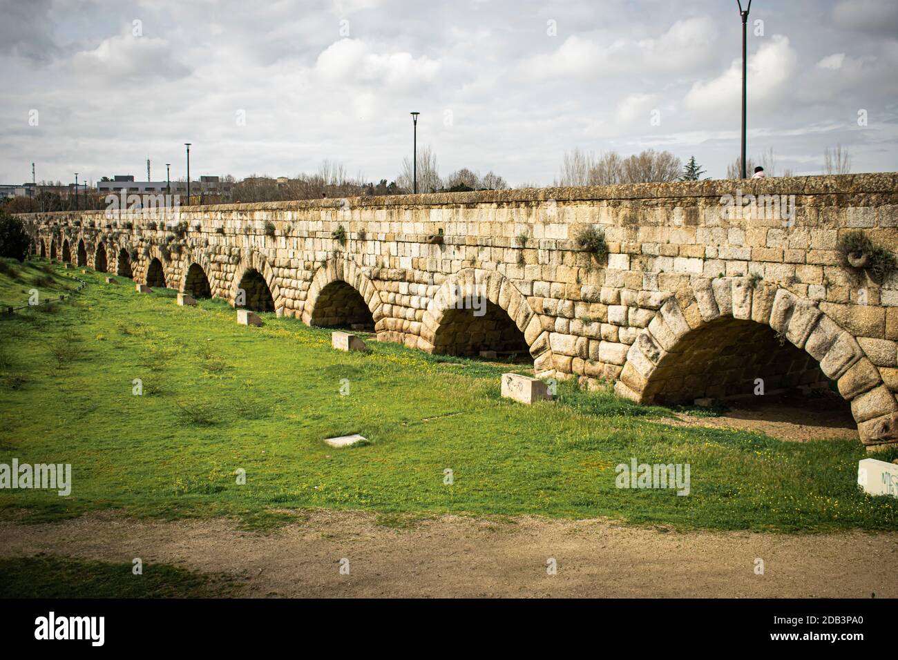 Roman bridge of Merida, with its arches and made entirely with natural ...