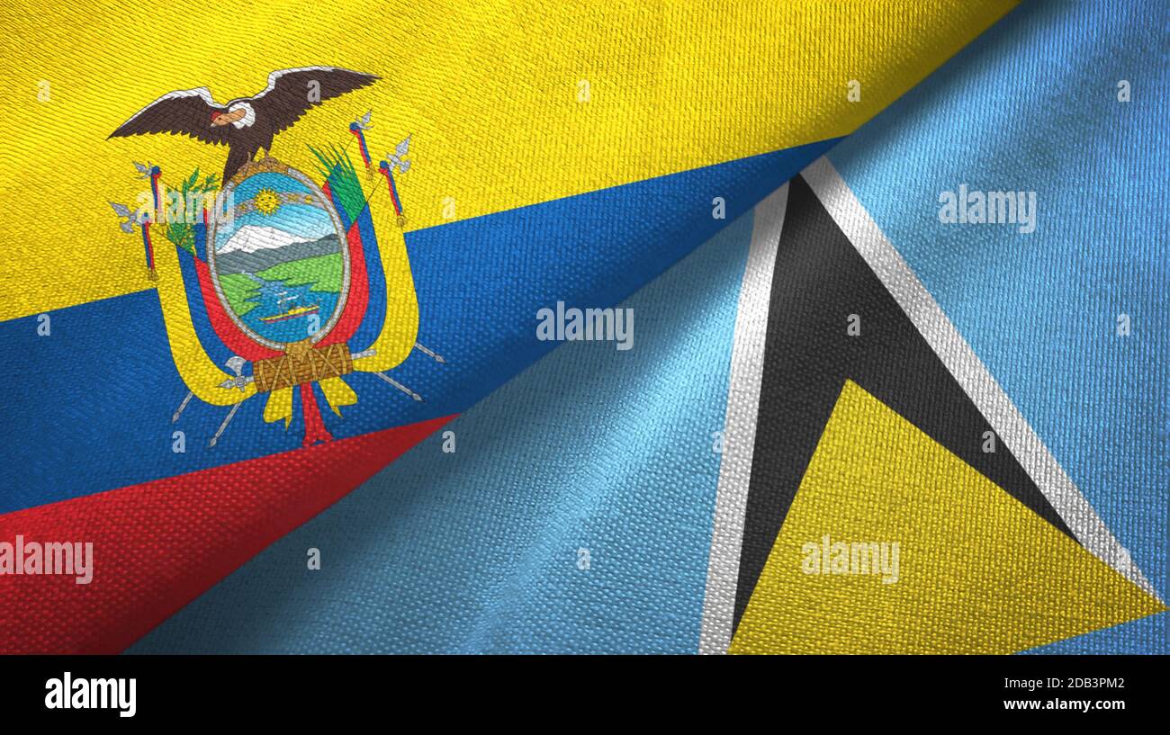 Ecuador and Saint Lucia two flags textile cloth, fabric texture Stock ...