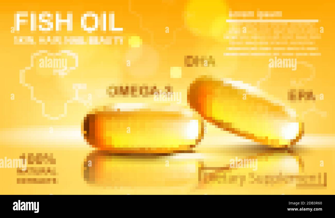 Two shiny capsules with natural extract of fish oil for skin, hair and ...