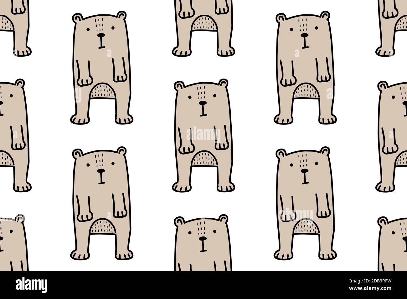 Hand drawn lines cartoon bear. Doodle seamless pattern for kids ...