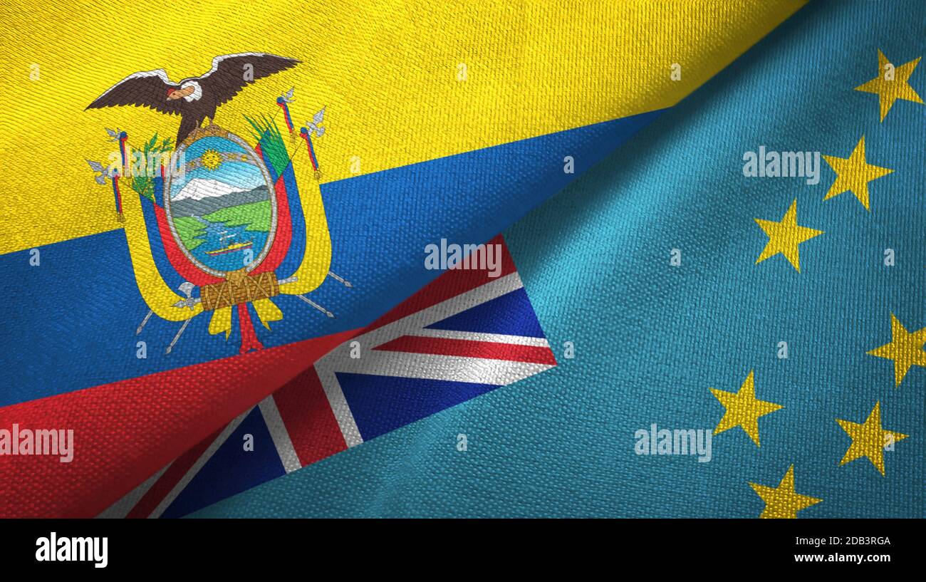 Ecuador and Tuvalu two flags textile cloth, fabric texture Stock Photo ...