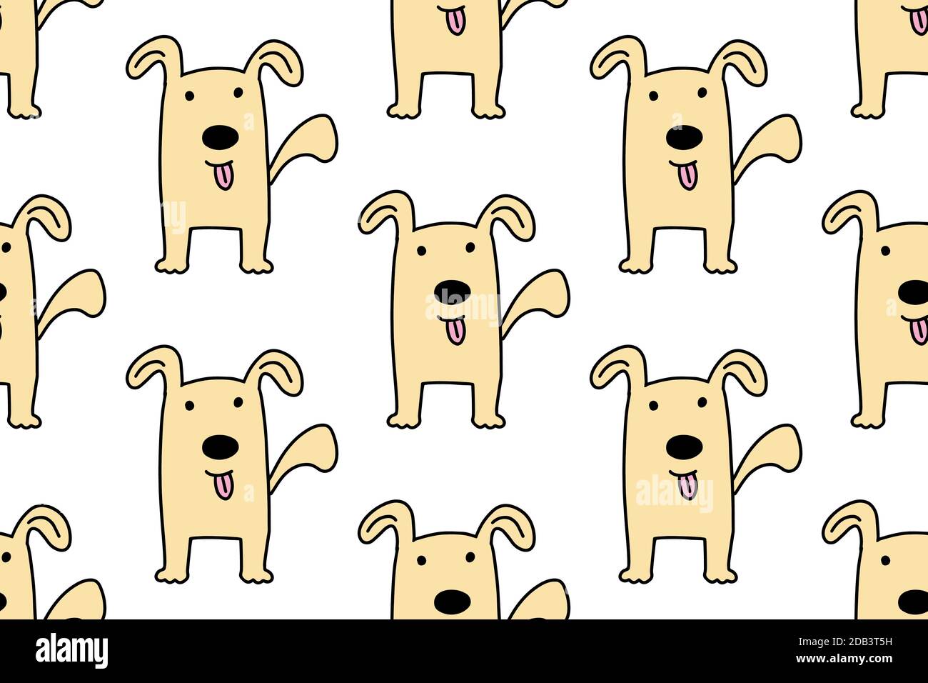 Hand drawn lines cartoon Dogs. Doodle Dog seamless pattern for kids ...