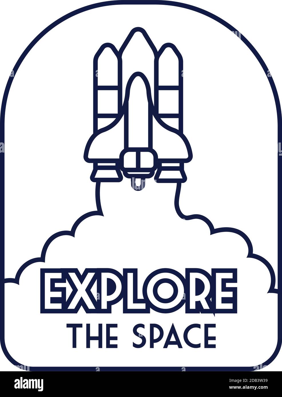 space badge with spaceship flying and explore the space lettering line ...