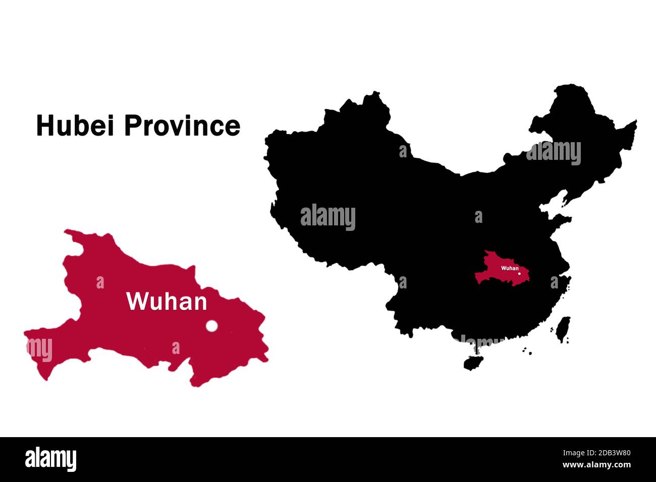 Map of province of China Hubei with designation of capital Wuhan ...