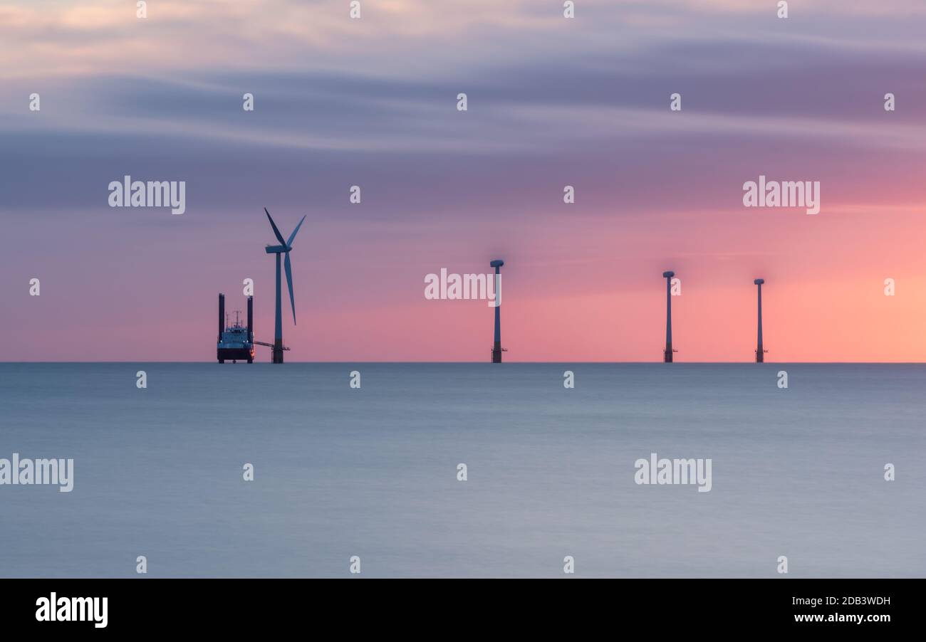 Offshore wind turbines and support vessel ii. Long exposure. Caister ...