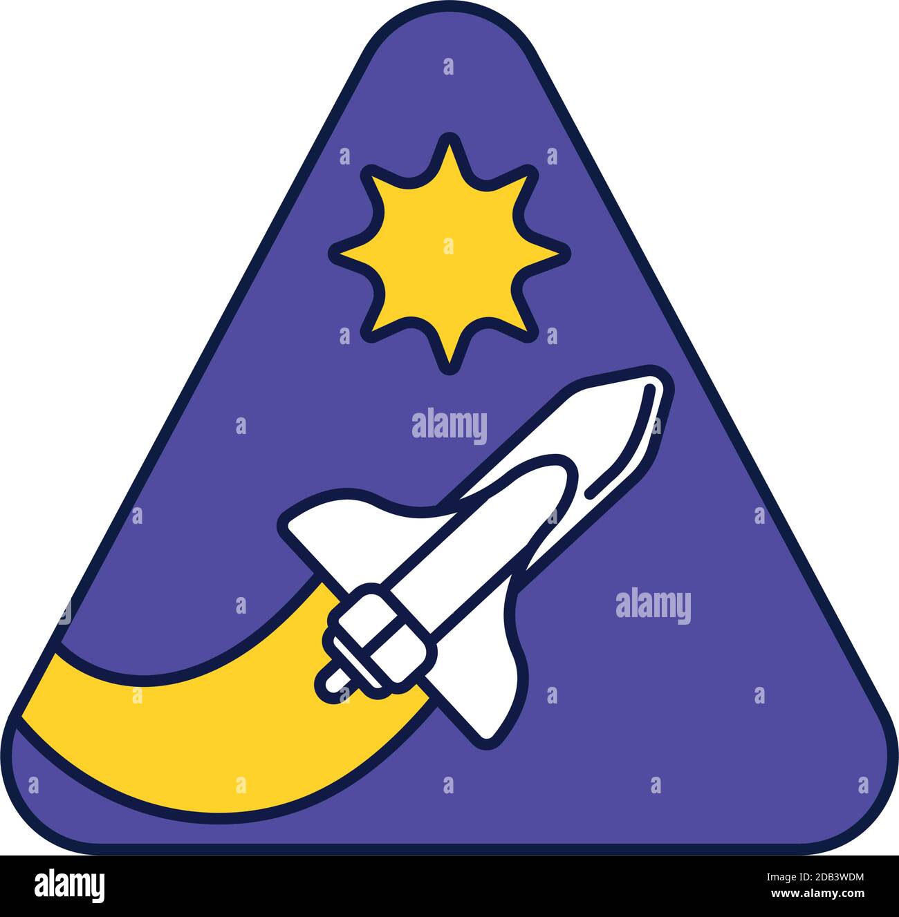 space triangular badge with spaceship flying line and fill style vector ...