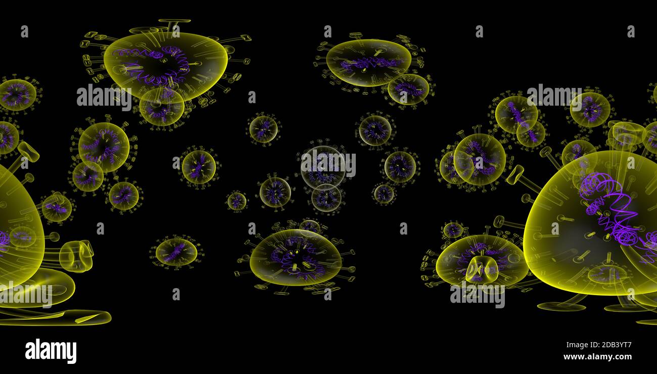 3d rendering Microscope virus- bacteria close up. Equirectangular 360 ...