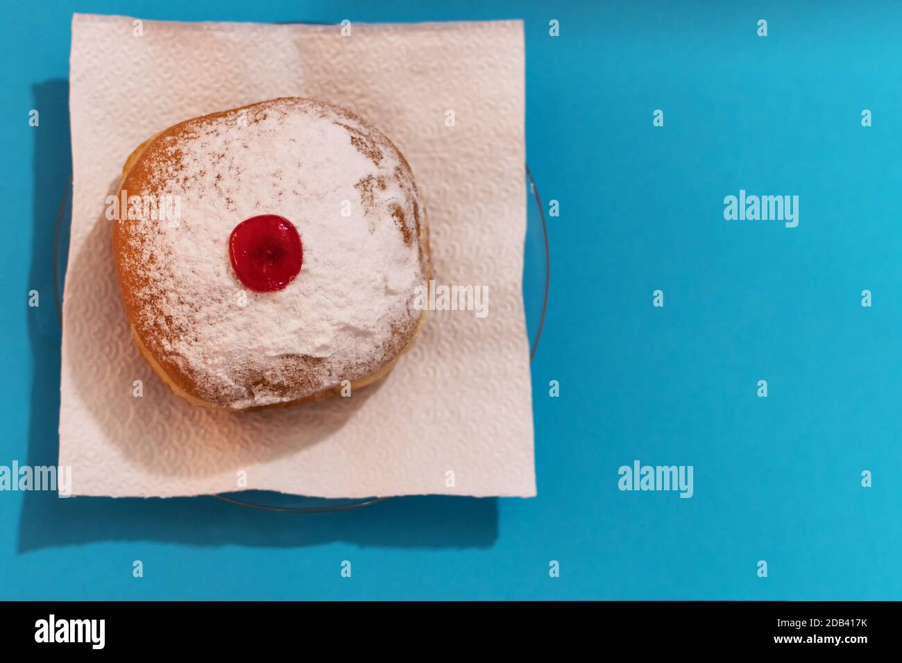 A top view of a Hanukkah mocks sufganiyah doughnut - traditional Jewish ...