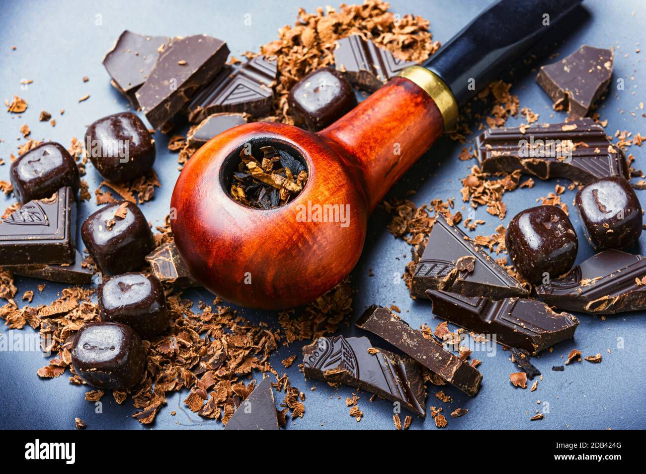 Chocolate flavored tobacco for smoking pipes.Tobacco pipe filled with ...