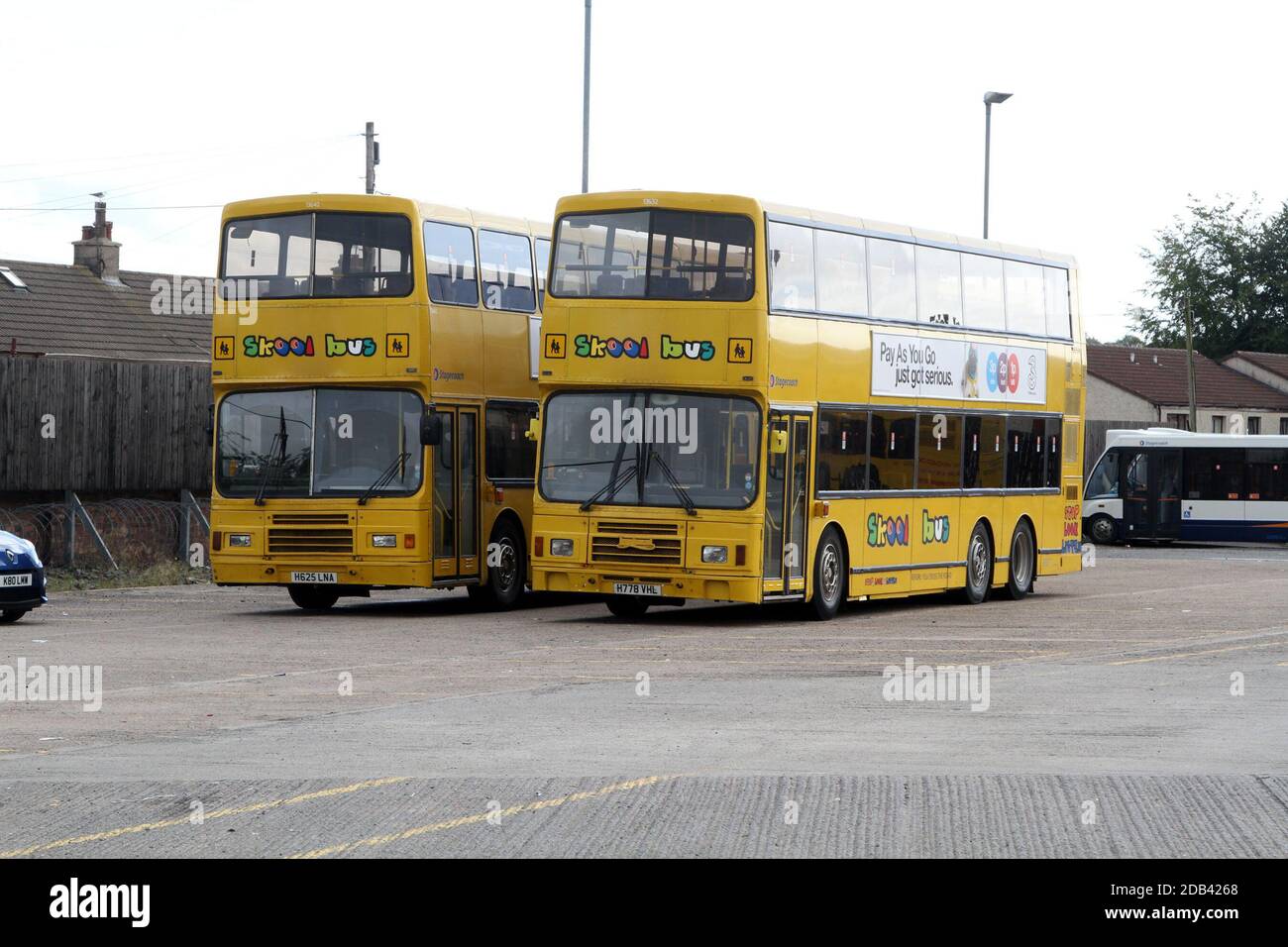 Stagecoach Yellow Double Decker buses used as school buses parked in ...