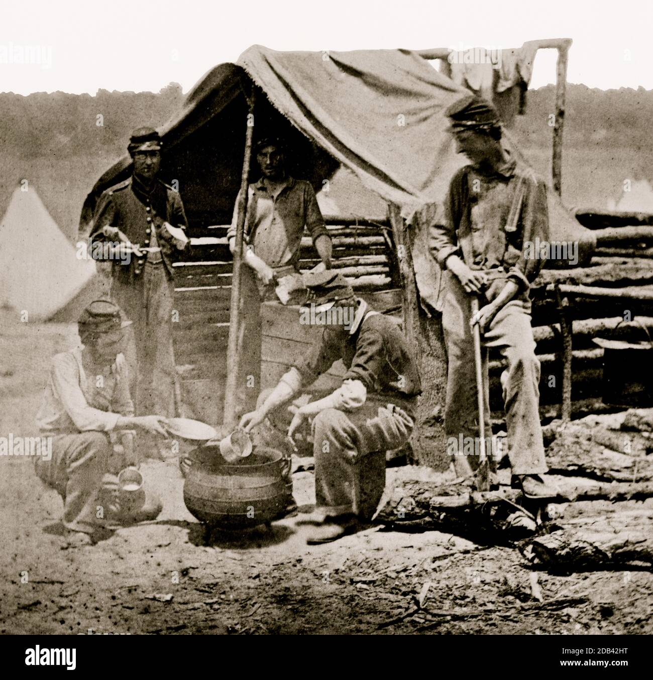 Camp of 71st New Vols. Cook house Soldiers getting dinner ready Stock ...