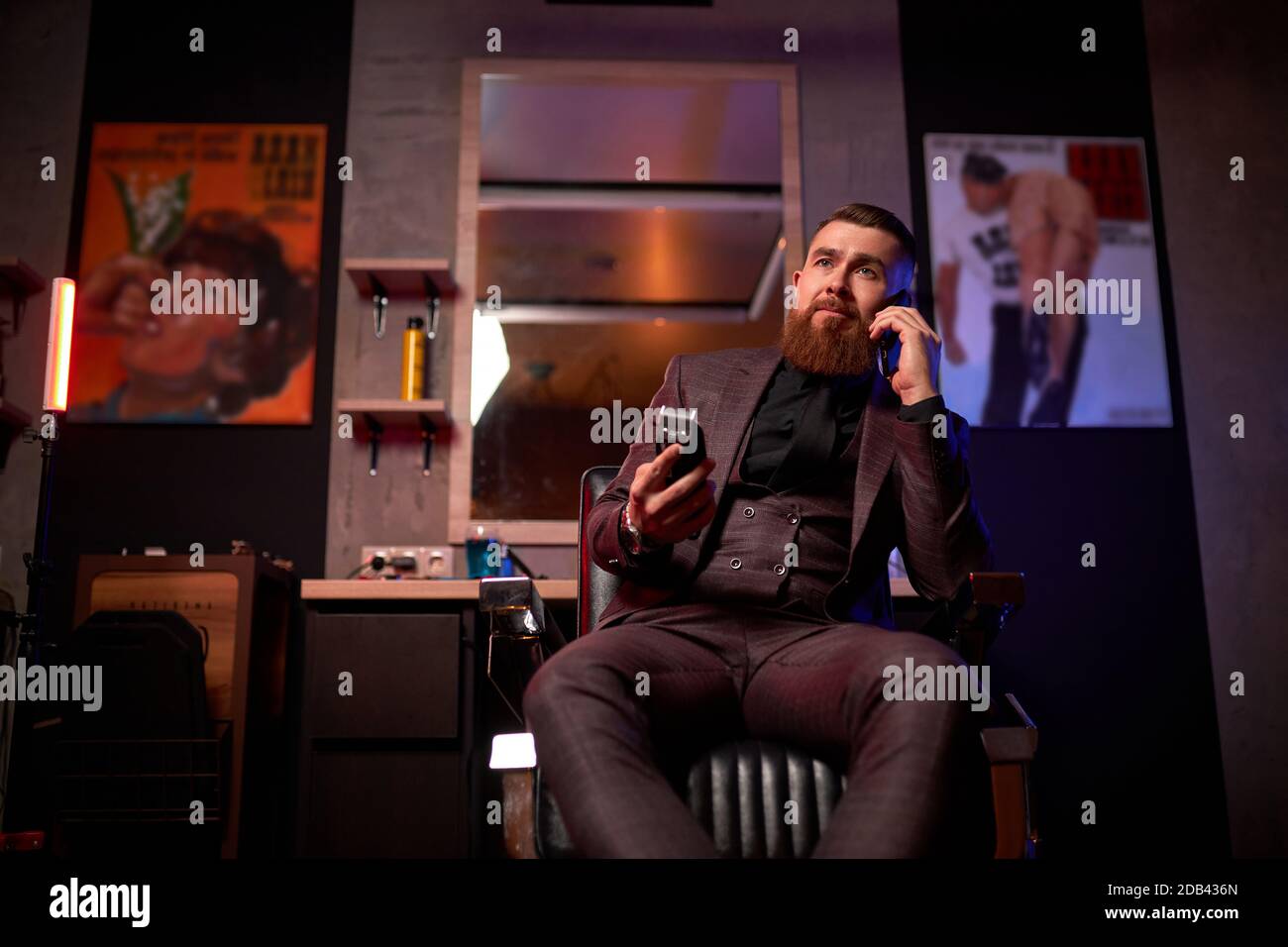 bearded macho man, barber male indoors, confident caucasian barber ...