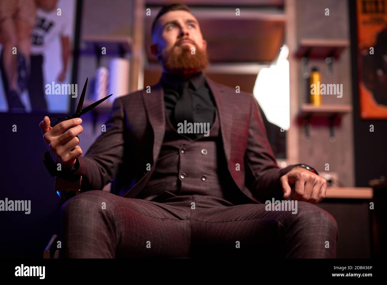 bearded macho man, barber male indoors, confident caucasian barber ...