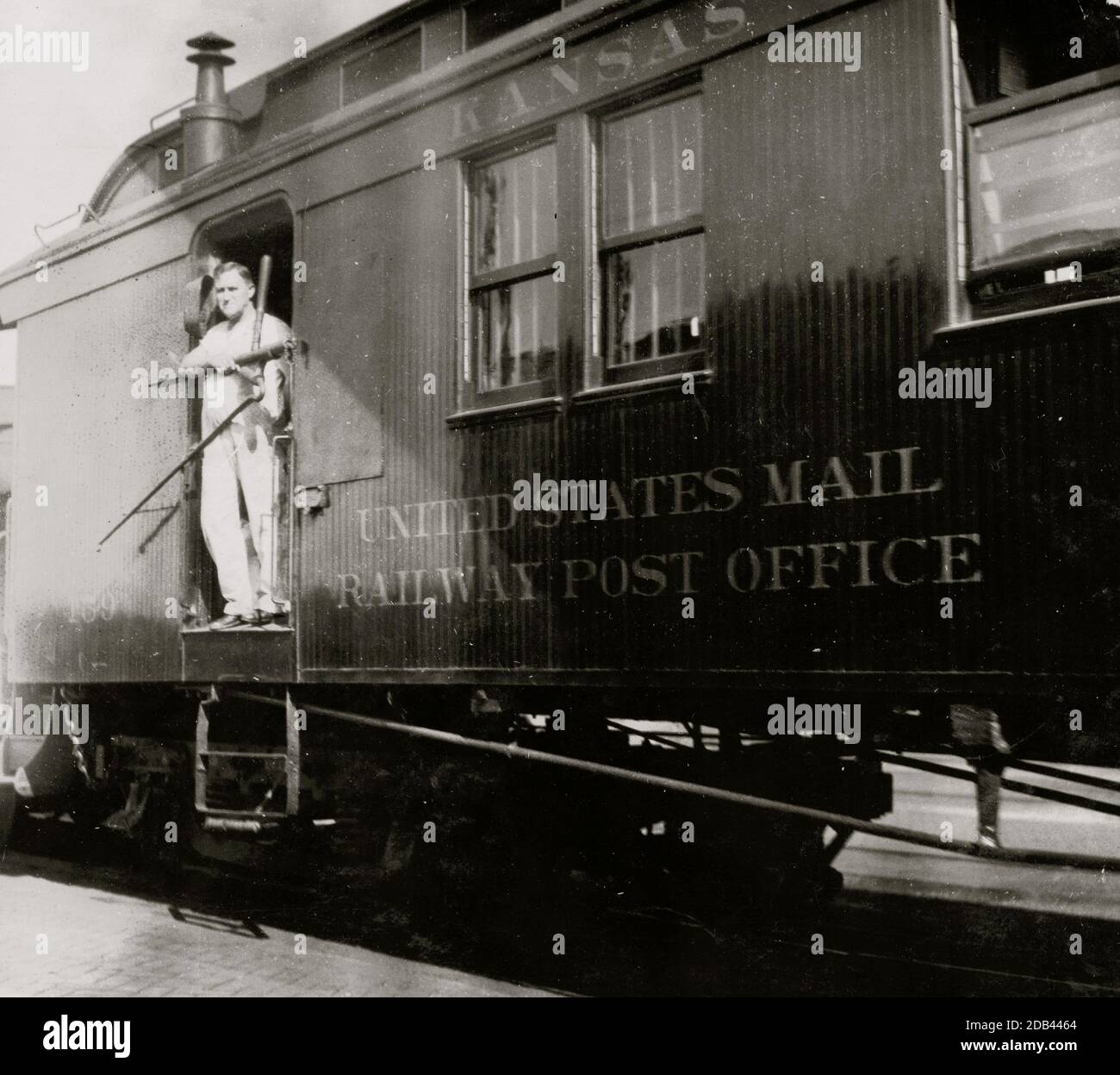 Train Postal Clerk on Railroad Car Stock Photo - Alamy