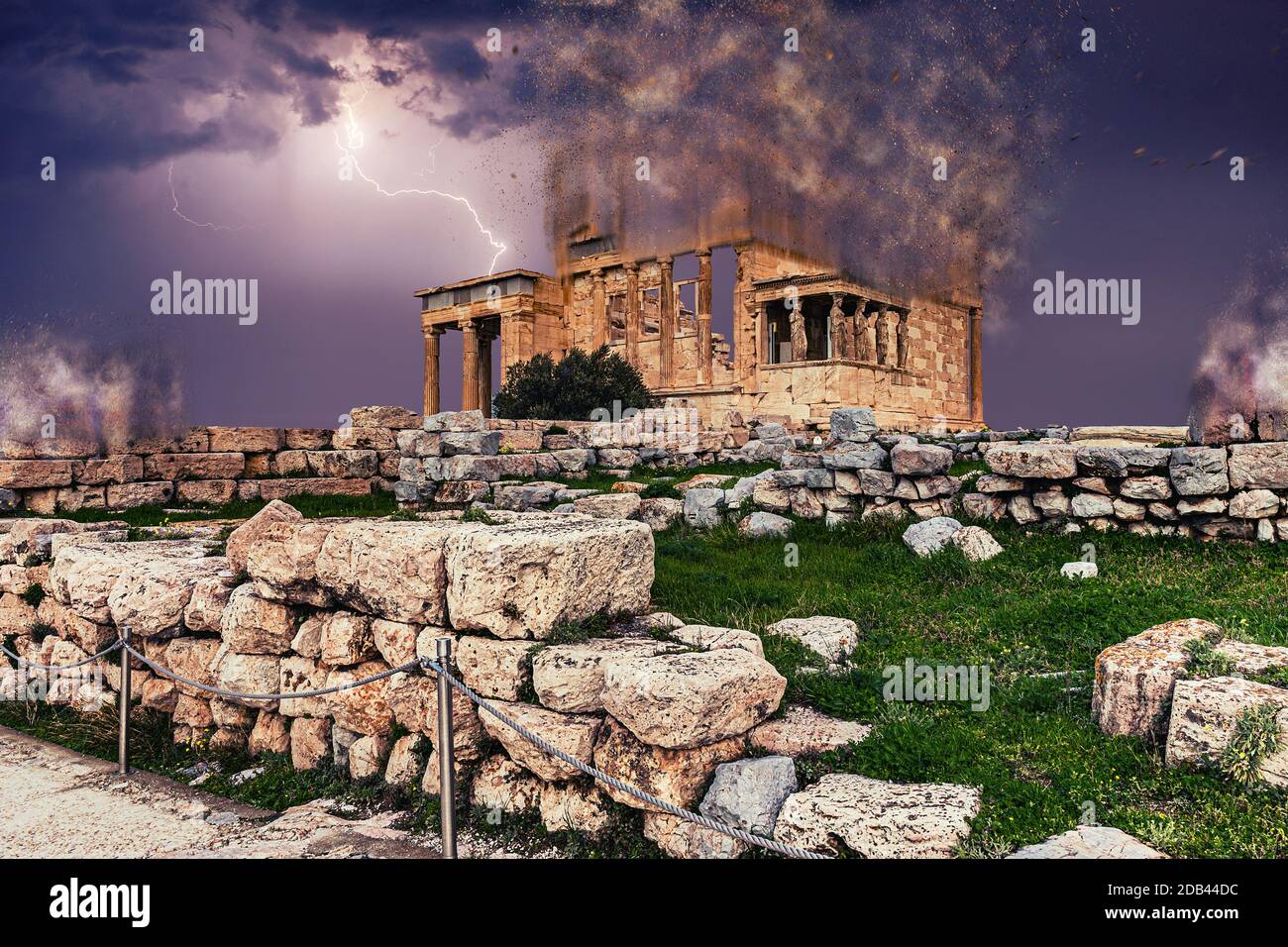 Thunderstorm over Acropolis Athens with particles and dust effect ...