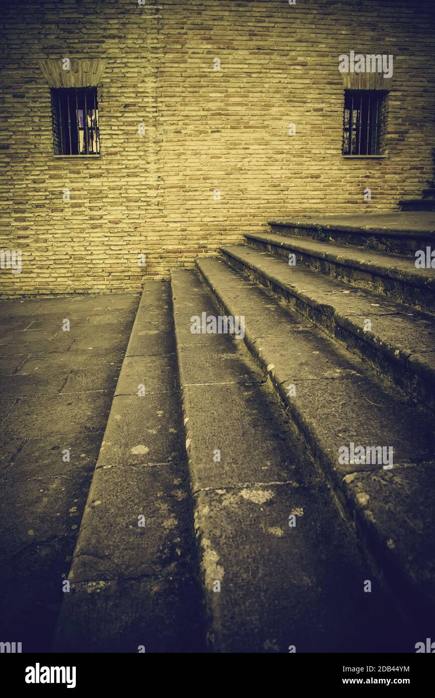 Staircase with window detail of old stone stairs, textured background ...