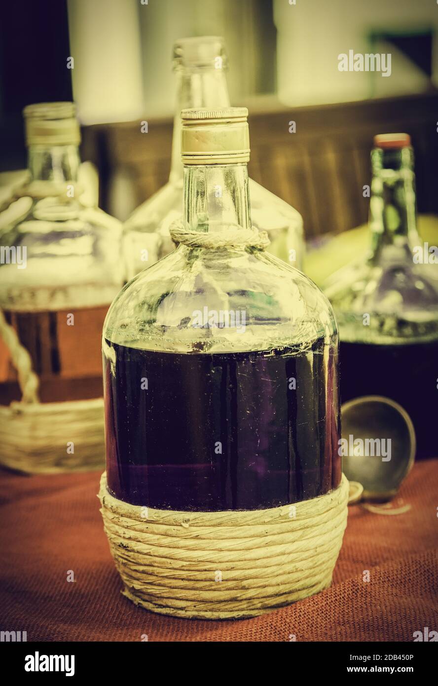 Bottles with colored liquid, detail of colors and glass, containers ...