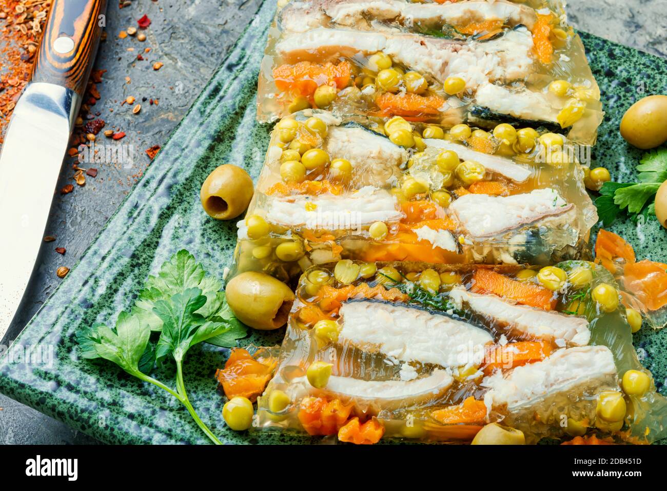 Jellied, cold dish of fish, filled with gelatinous broth.Russian food ...