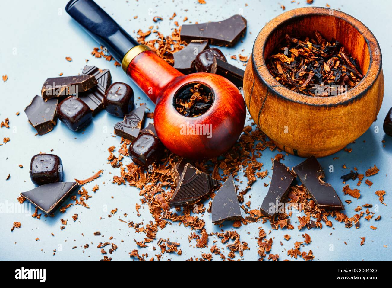 Chocolate flavored tobacco for smoking pipes.Tobacco pipe filled with ...