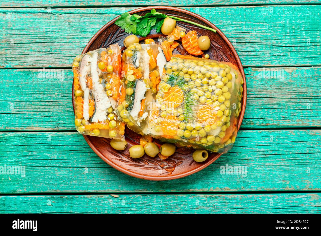 Jellied, cold dish of fish, filled with gelatinous broth.Russian food ...