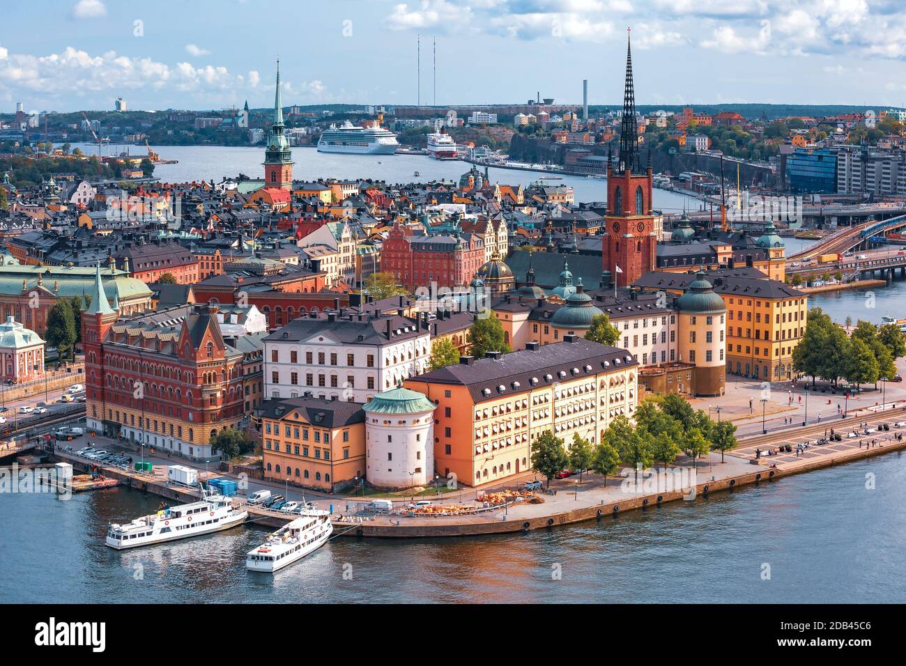 Scenic summer aerial view of Gamla Stan in the Old Town in Stockholm ...