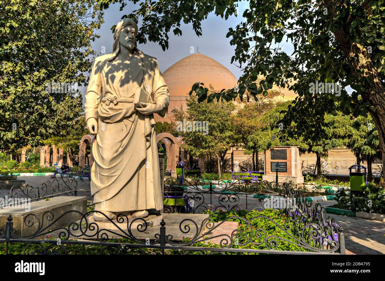 Statue of poet Khaqani in front of the Blue mosque, Masjed-e Kabud ...