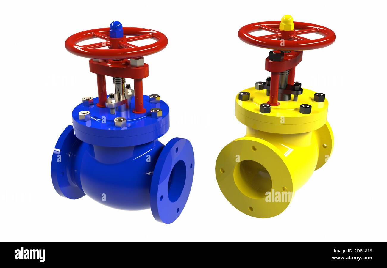 The colorful high pressure valves. 3D rendering Stock Photo - Alamy