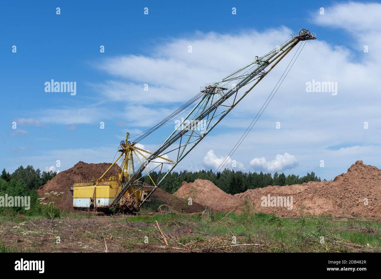 Giant excavator machinery industry in Lithuania. Clay opencast mining ...
