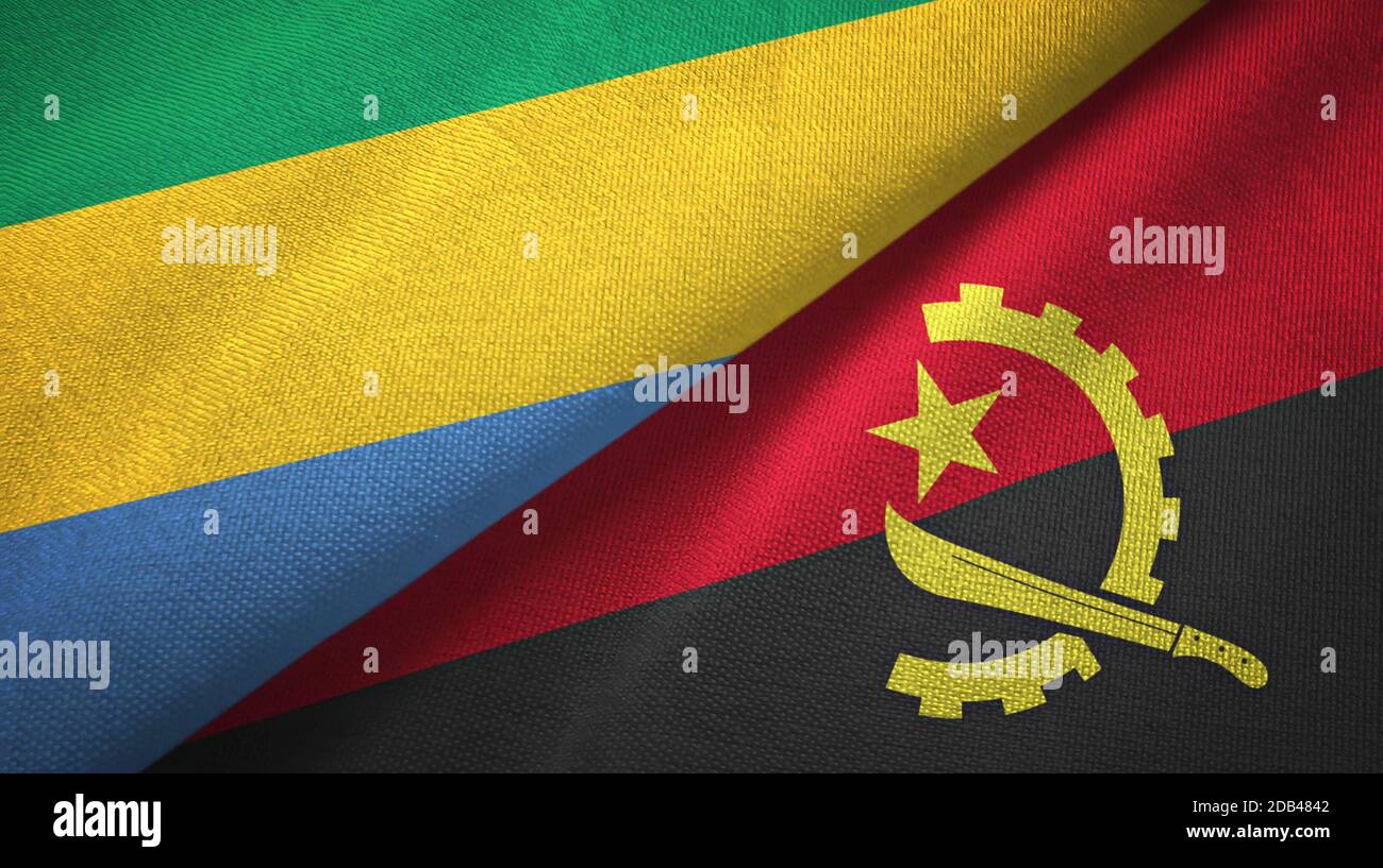 Gabon and Angola two flags textile cloth, fabric texture Stock Photo ...