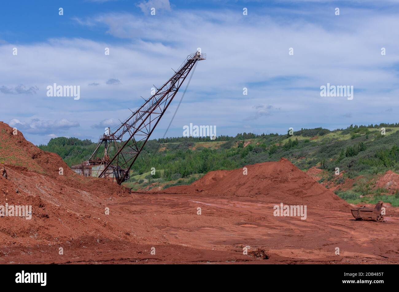 Giant excavator machinery industry in Lithuania. Clay opencast mining ...