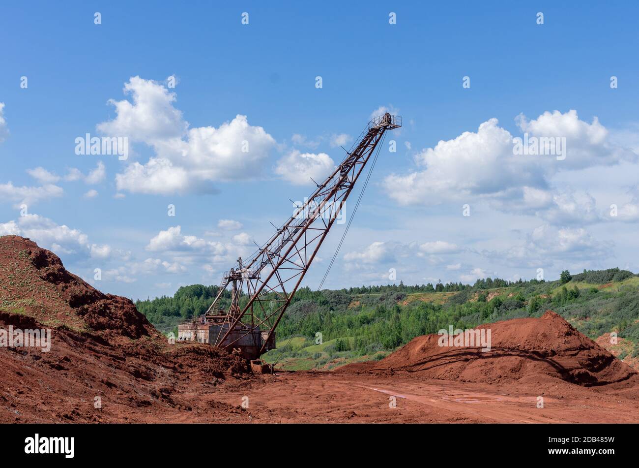 Giant excavator machinery industry in Lithuania. Clay opencast mining ...