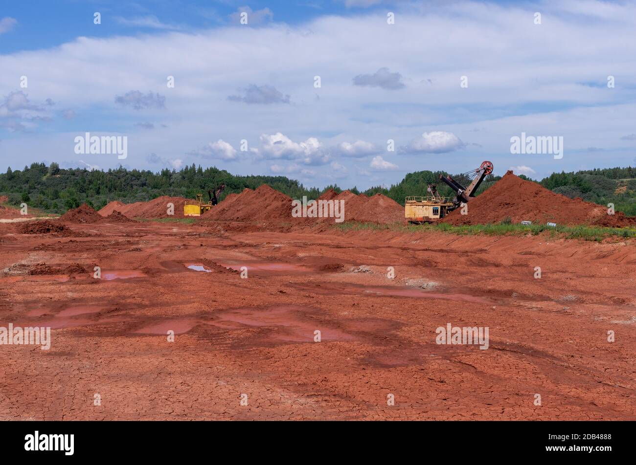 Giant excavator machinery industry in Lithuania. Clay opencast mining ...