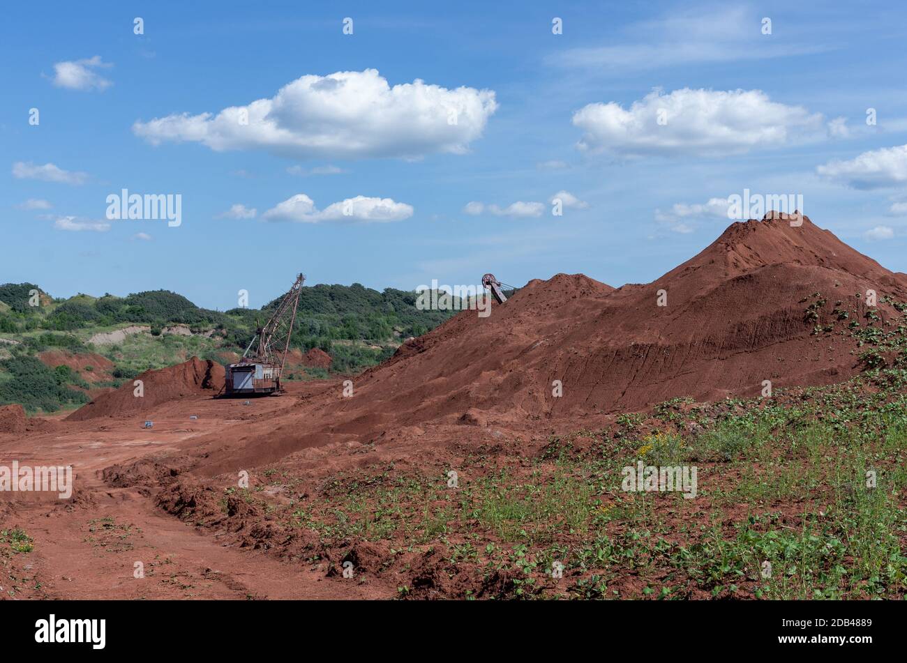 Giant excavator machinery industry in Lithuania. Clay opencast mining ...