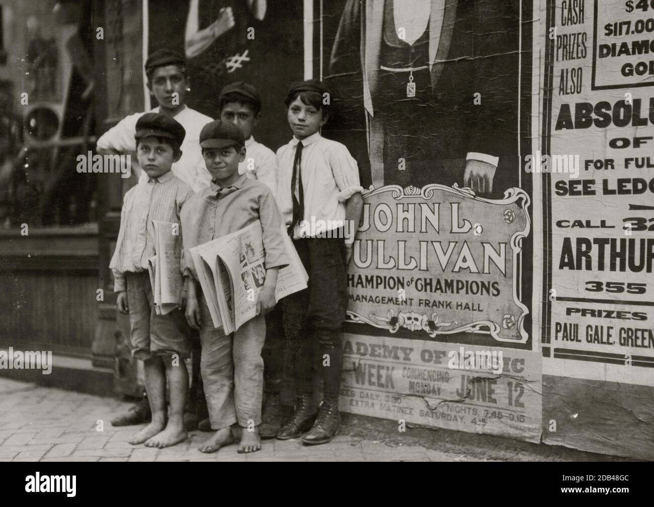 Some of the Norfolk Newsies and their environment. Many very small boys ...