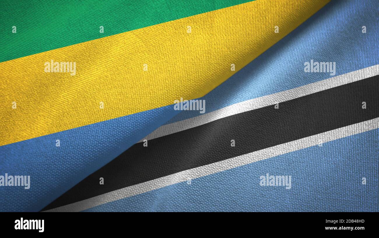 Gabon and Botswana two flags textile cloth, fabric texture Stock Photo ...
