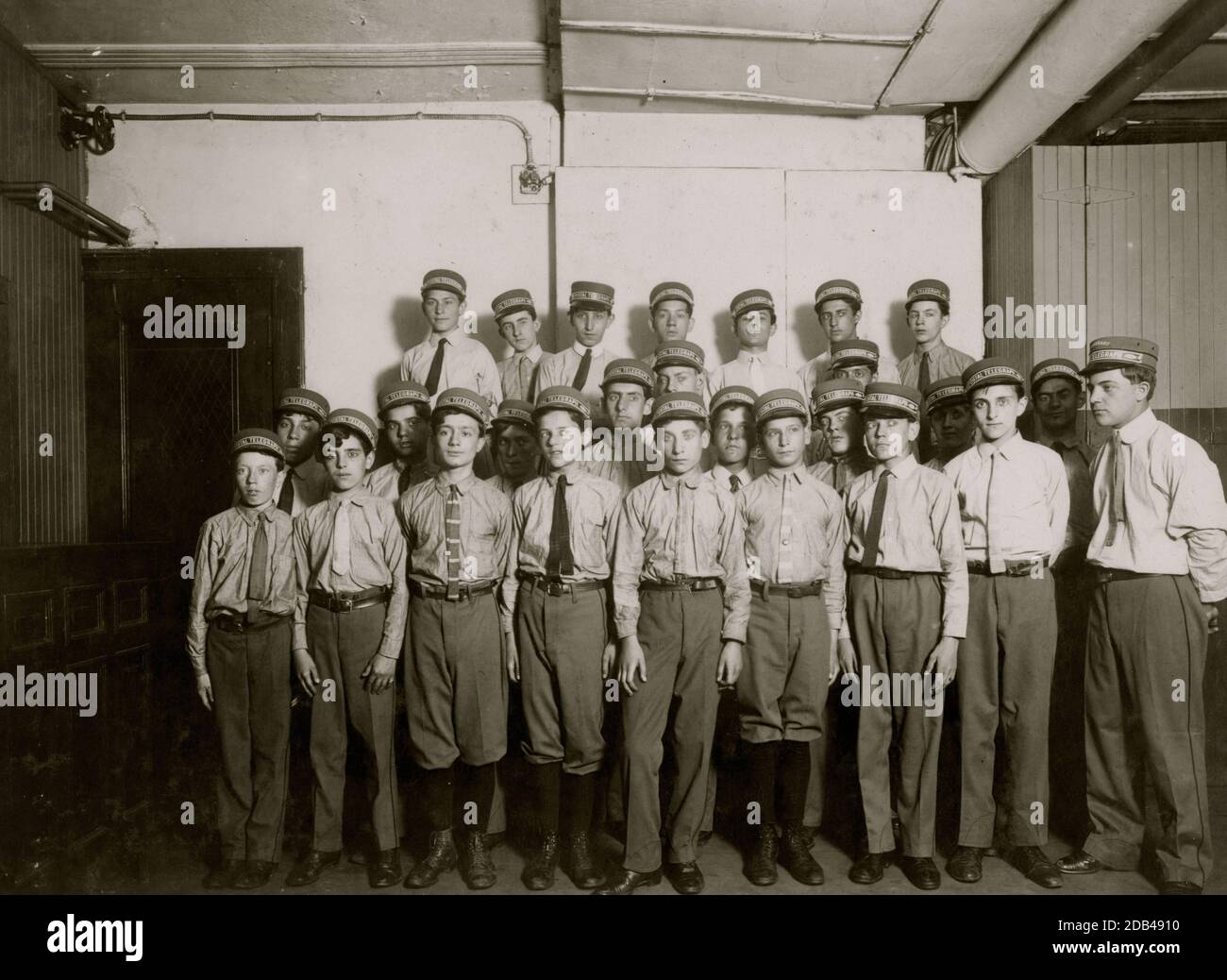 A typical group of messengers at Postal Telegraph Company's main office ...