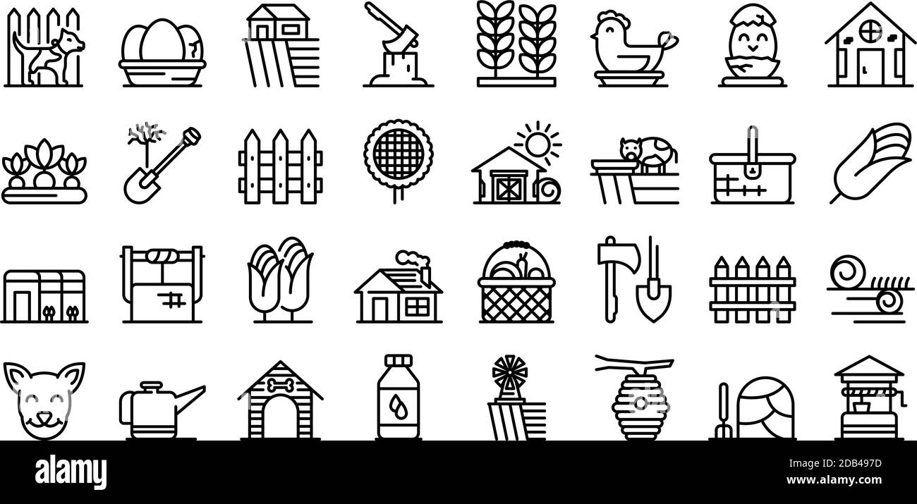 Village icons set. Outline set of village vector icons for web design ...