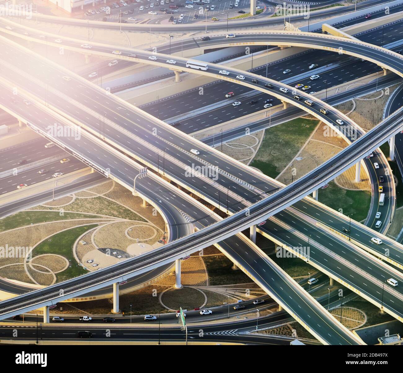 Top view city traffic of highway and bridge, logistics, vintage nature ...