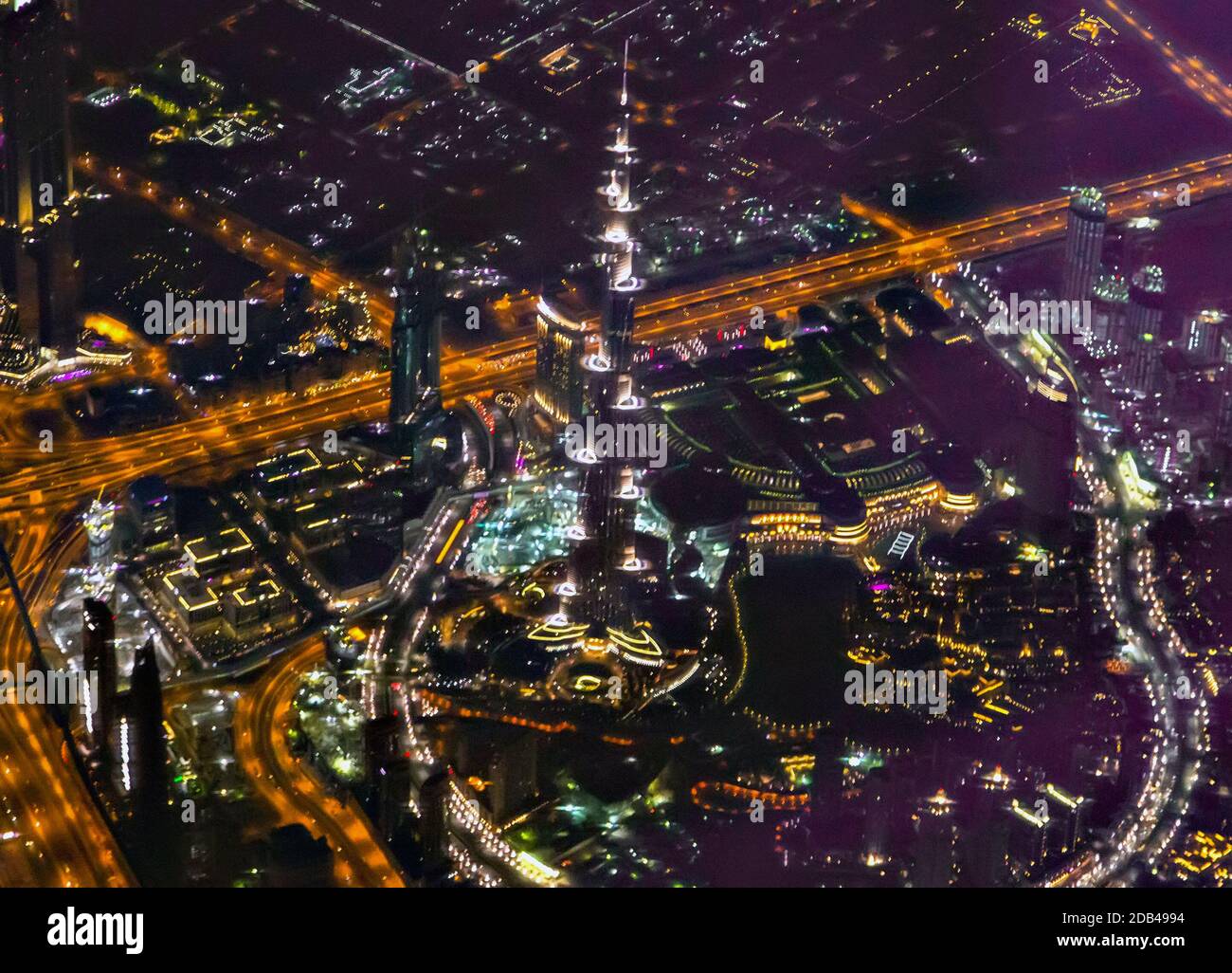 DUBAI, UAE - JANUARY 26, 2016: Top Burj Khalifa in night, Khalifa Tower ...