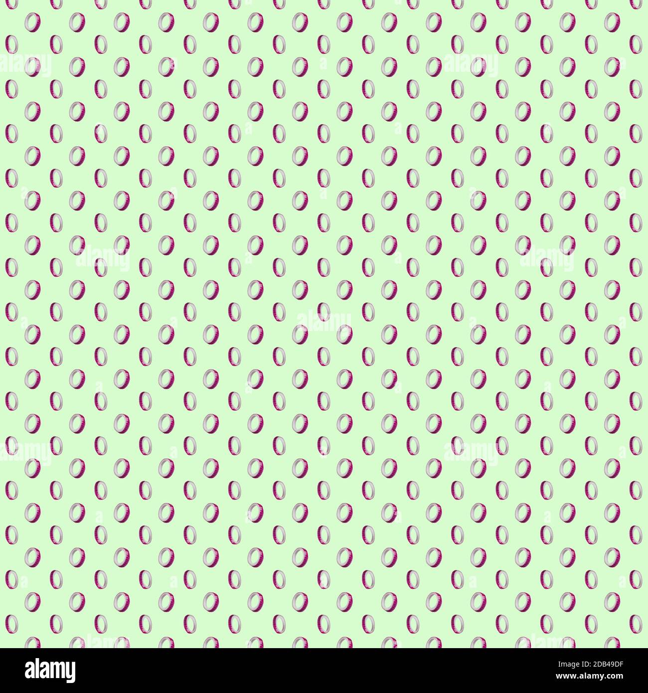 Seamless pattern with red onion rings on a pale green background ...