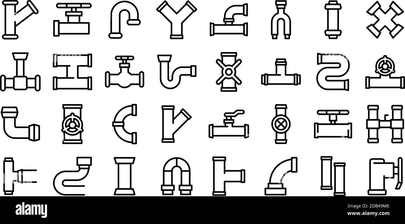 Pipe icons set. Outline set of pipe vector icons for web design ...