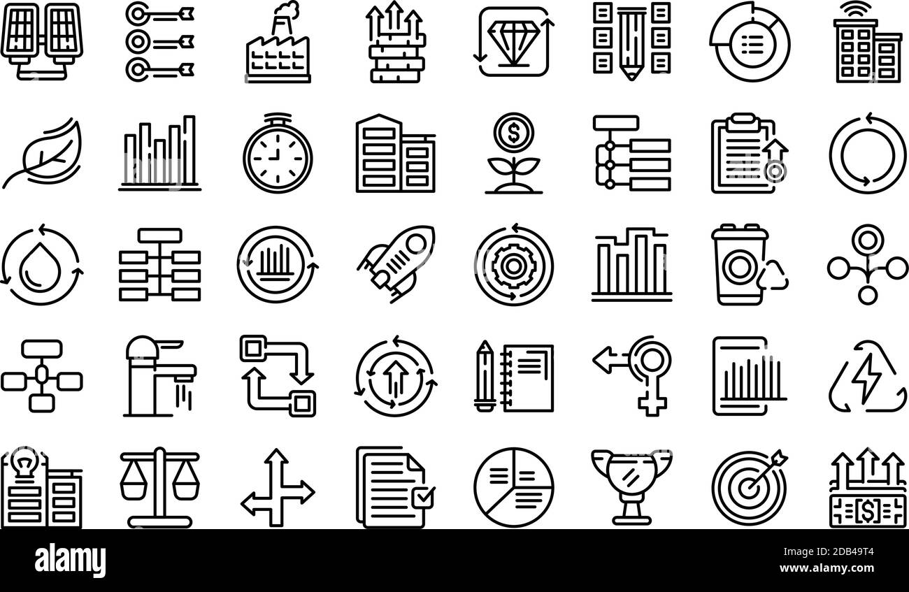 Sustainable development icons set. Outline set of sustainable ...