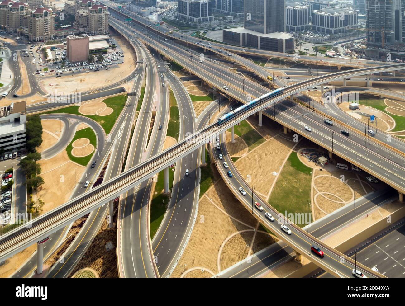 Top view city traffic of highway and bridge, logistics Metro train on ...