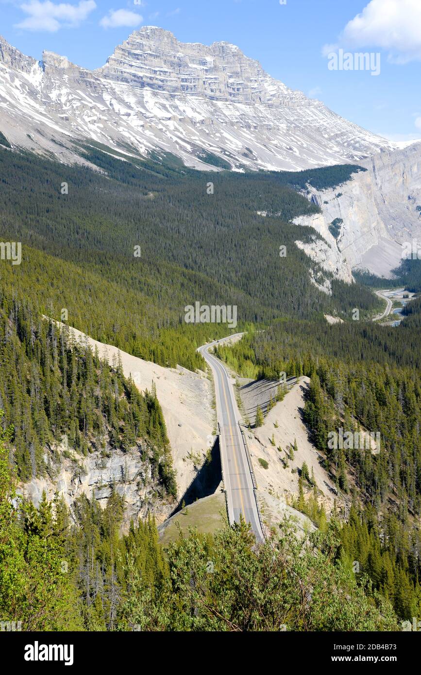 Icefields Parkway highway in Jasper National Park on a summer day. Road ...