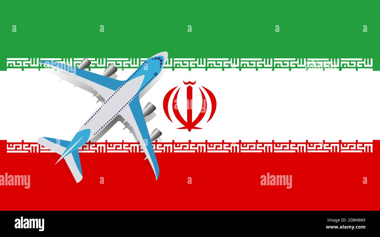 Plane and flag of the Iran. Travel concept for design. Vector ...