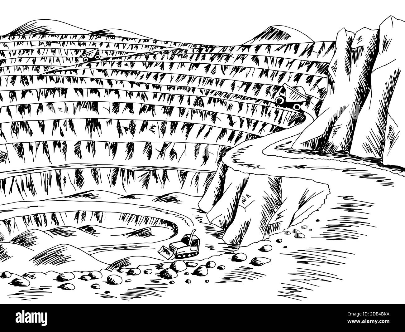 Open mine graphic black white landscape sketch illustration vector ...